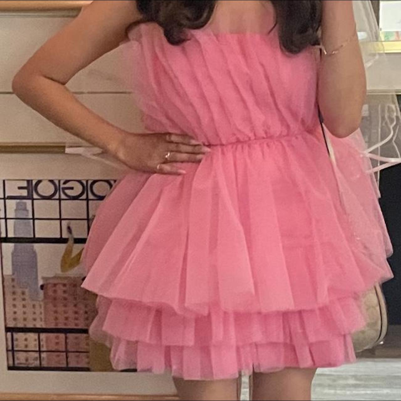 Pink ruffle dress 💗🎀 size Small. Fits an XS-S. Wore... - Depop