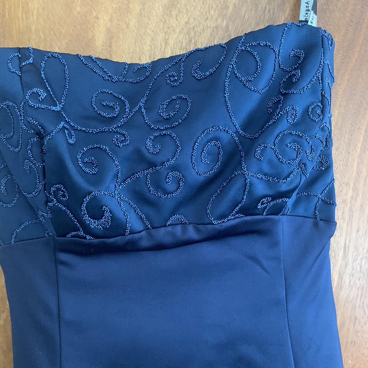 alfred angelo strapless navy satin gown with... - Depop