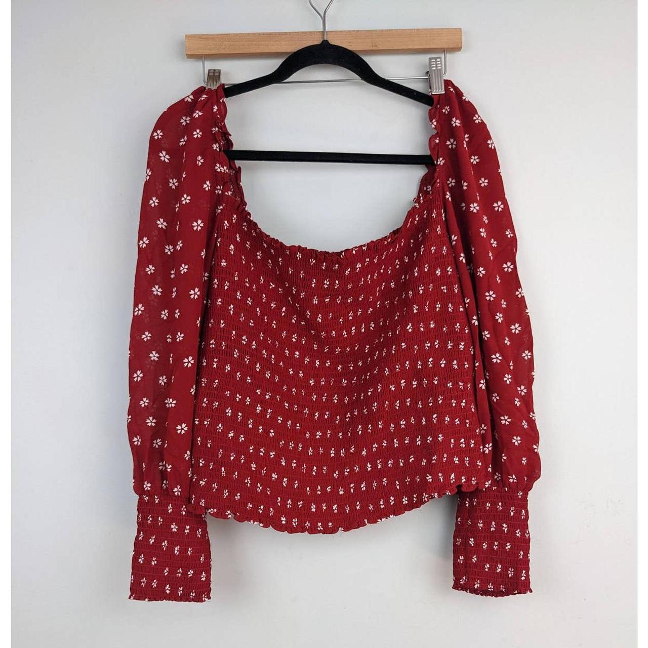 Reformation Women's Red and White Blouse | Depop