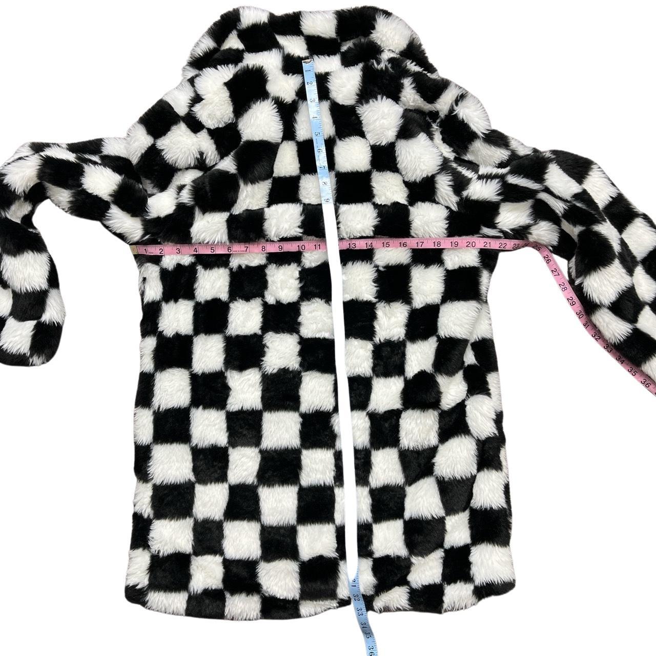 CURRENT MOOD CHECKERED FLUFFY COAT MEASUREMENTS... - Depop