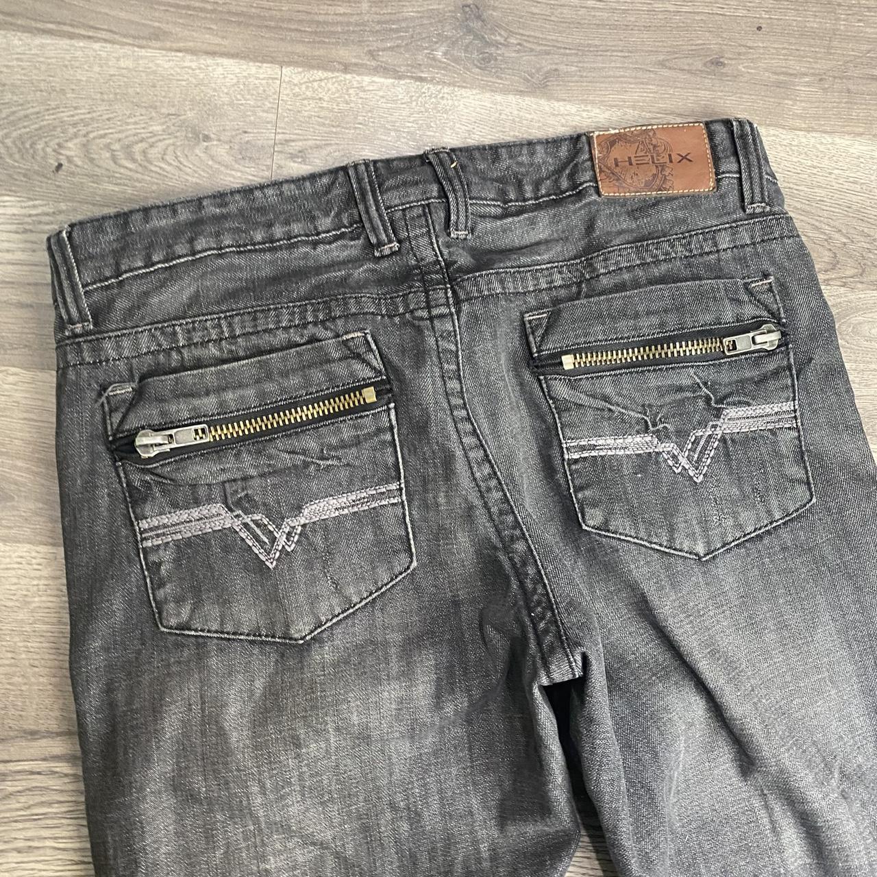 Vintage helix black slim bootcut jeans with detailed... - Depop