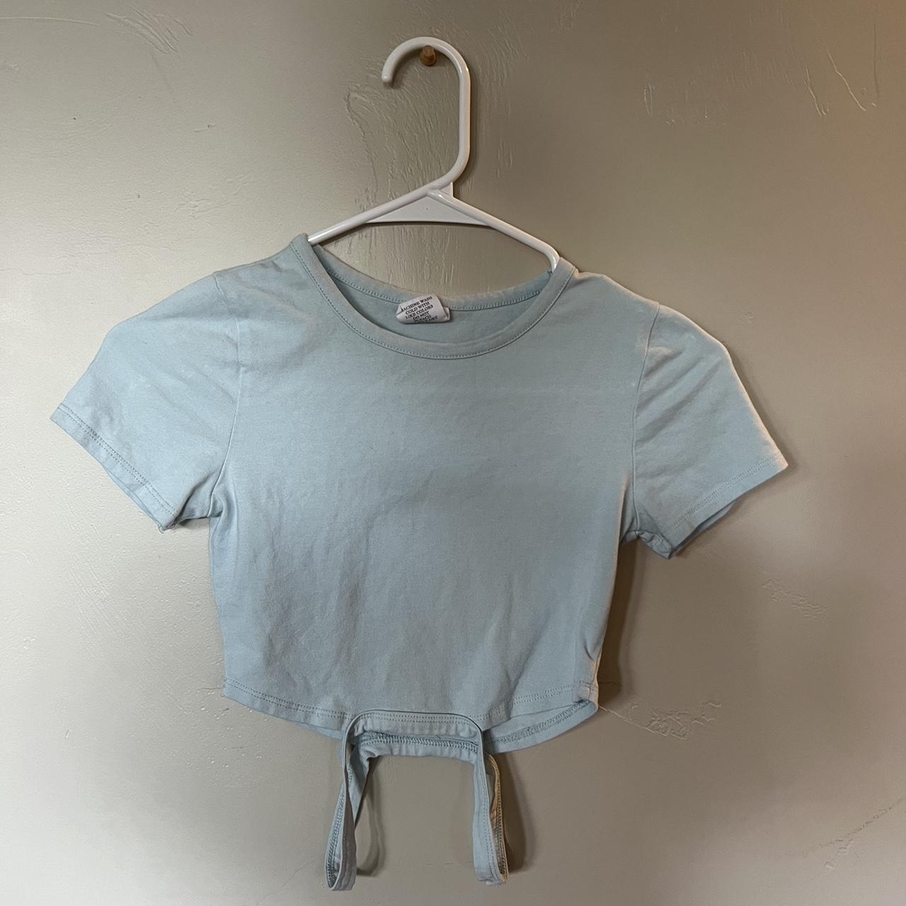 Size small/extra small light blue crop top with side... - Depop