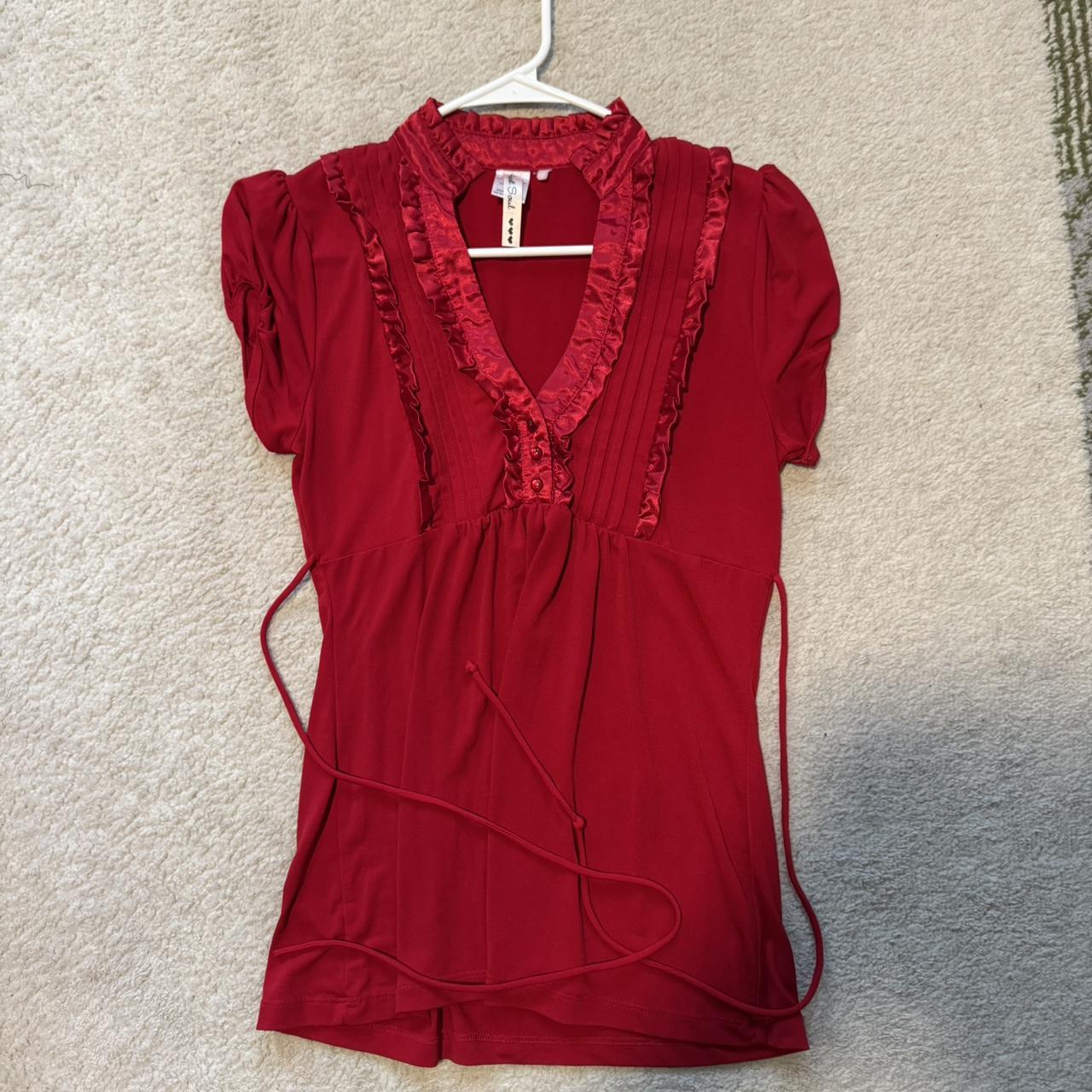 Red ruffle blouse with tie back #redblouse | Depop