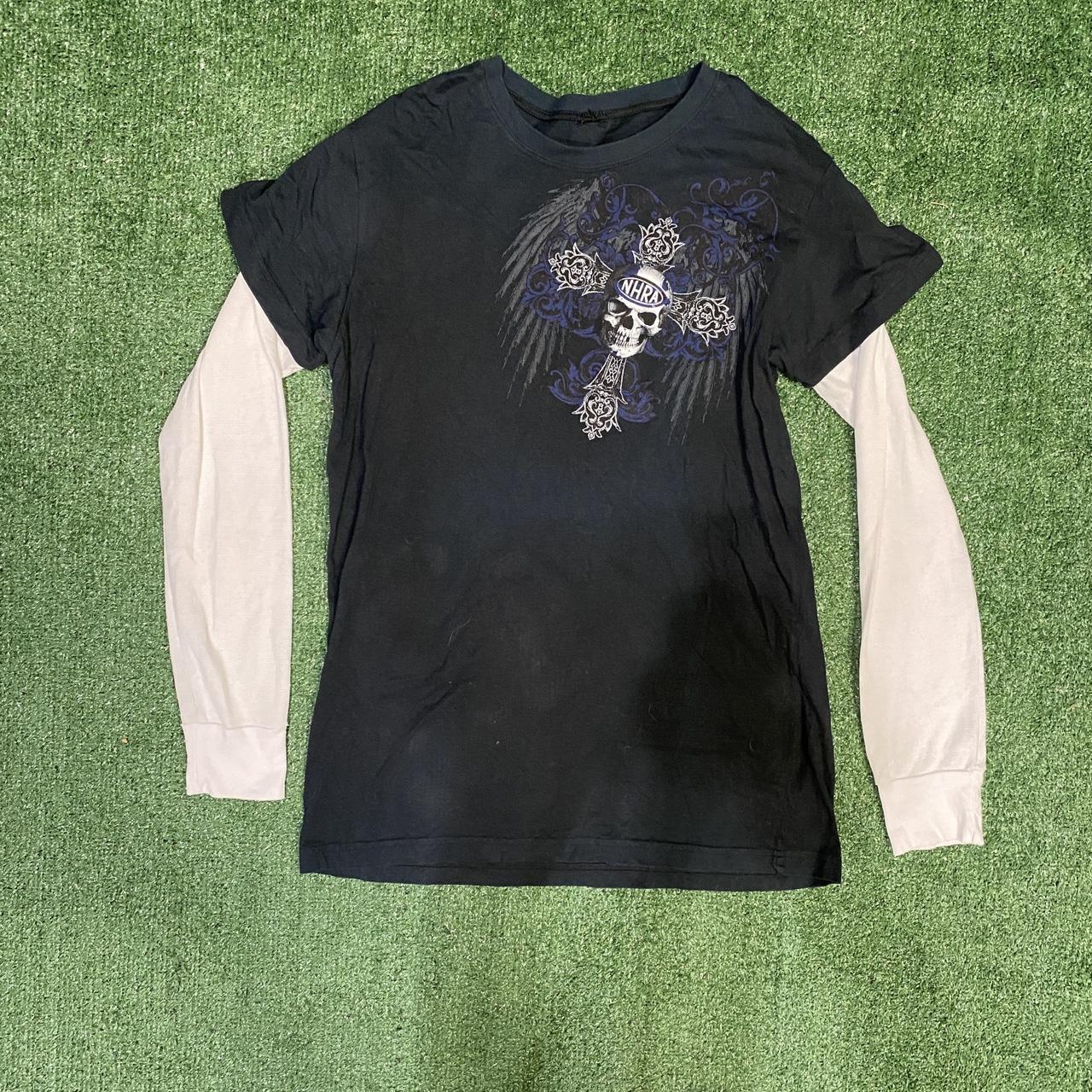 Vintage NHRA Skull and cross shirt with stitched... - Depop
