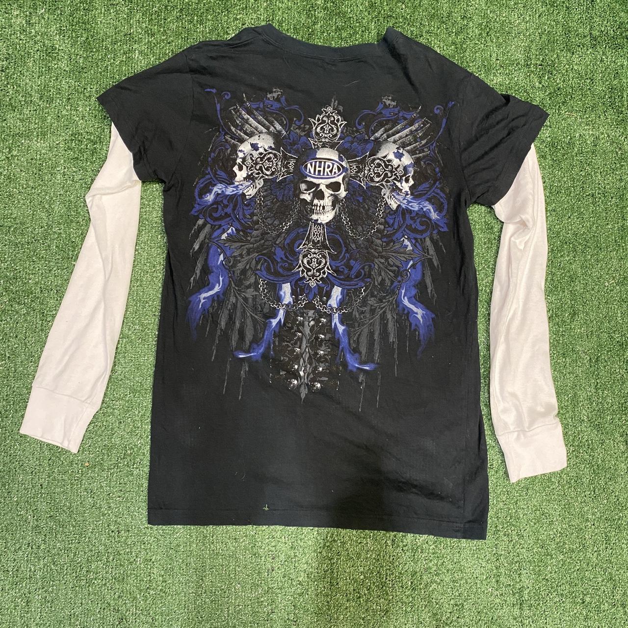 Vintage NHRA Skull and cross shirt with stitched... - Depop