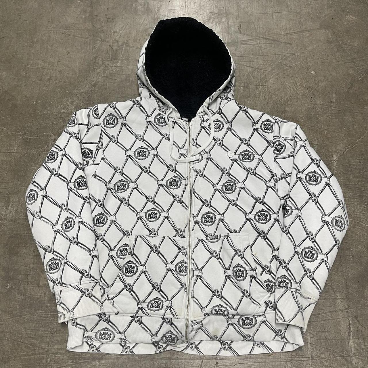 Y2K Volcom Grail Black and White Heavy Fur Lined Zip... - Depop