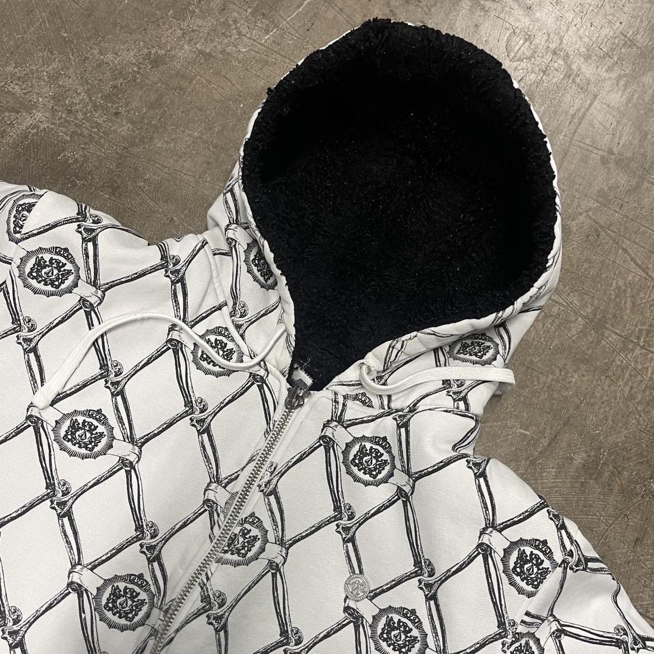 Y2K Volcom Grail Black and White Heavy Fur Lined Zip... - Depop