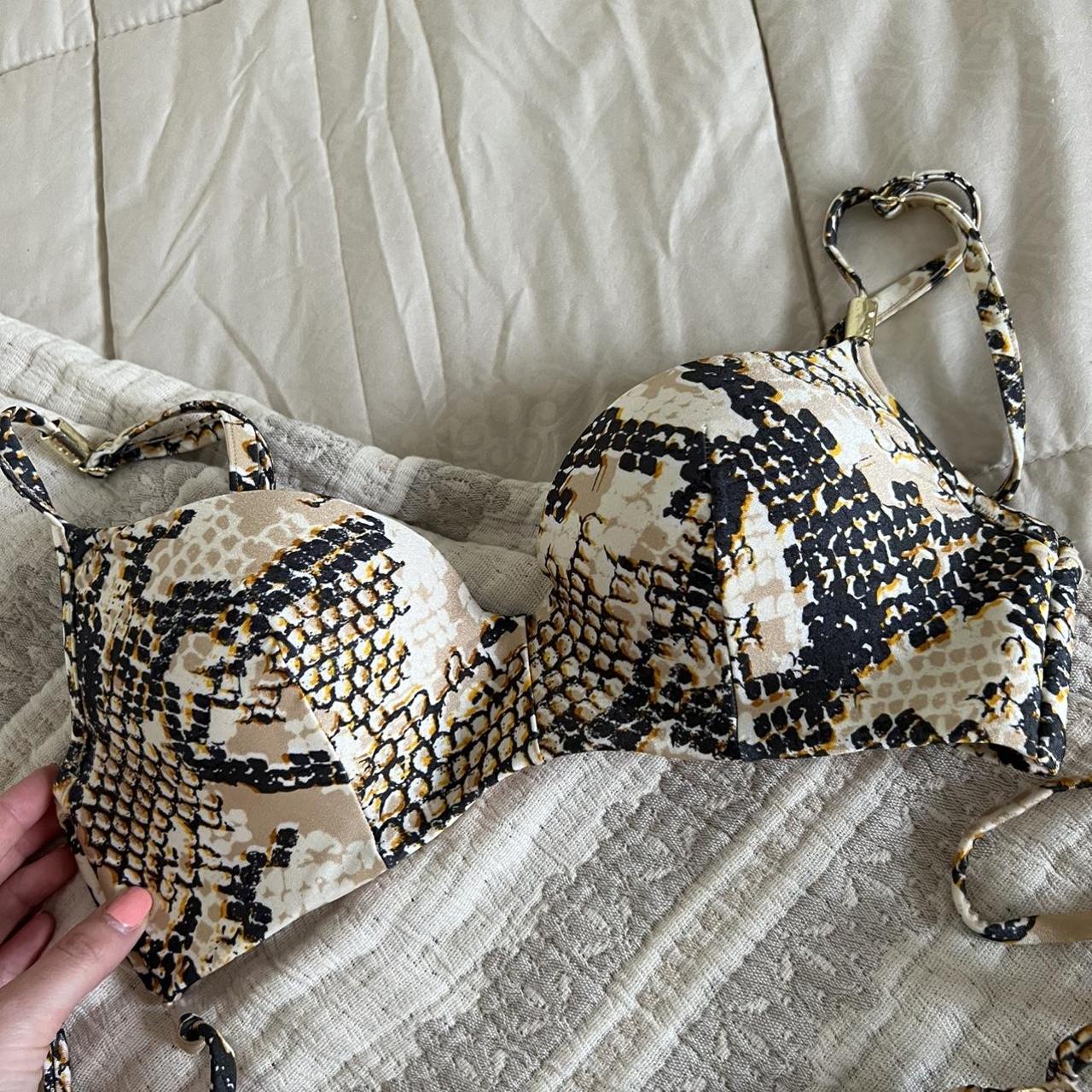 Super unique snakeskin swimsuit! Gold detailing and... - Depop