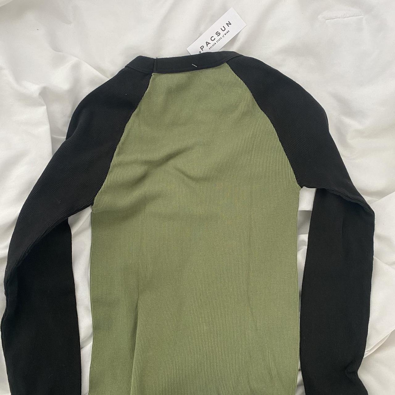 brandy melville bella top long sleeve matcha/black... - Depop