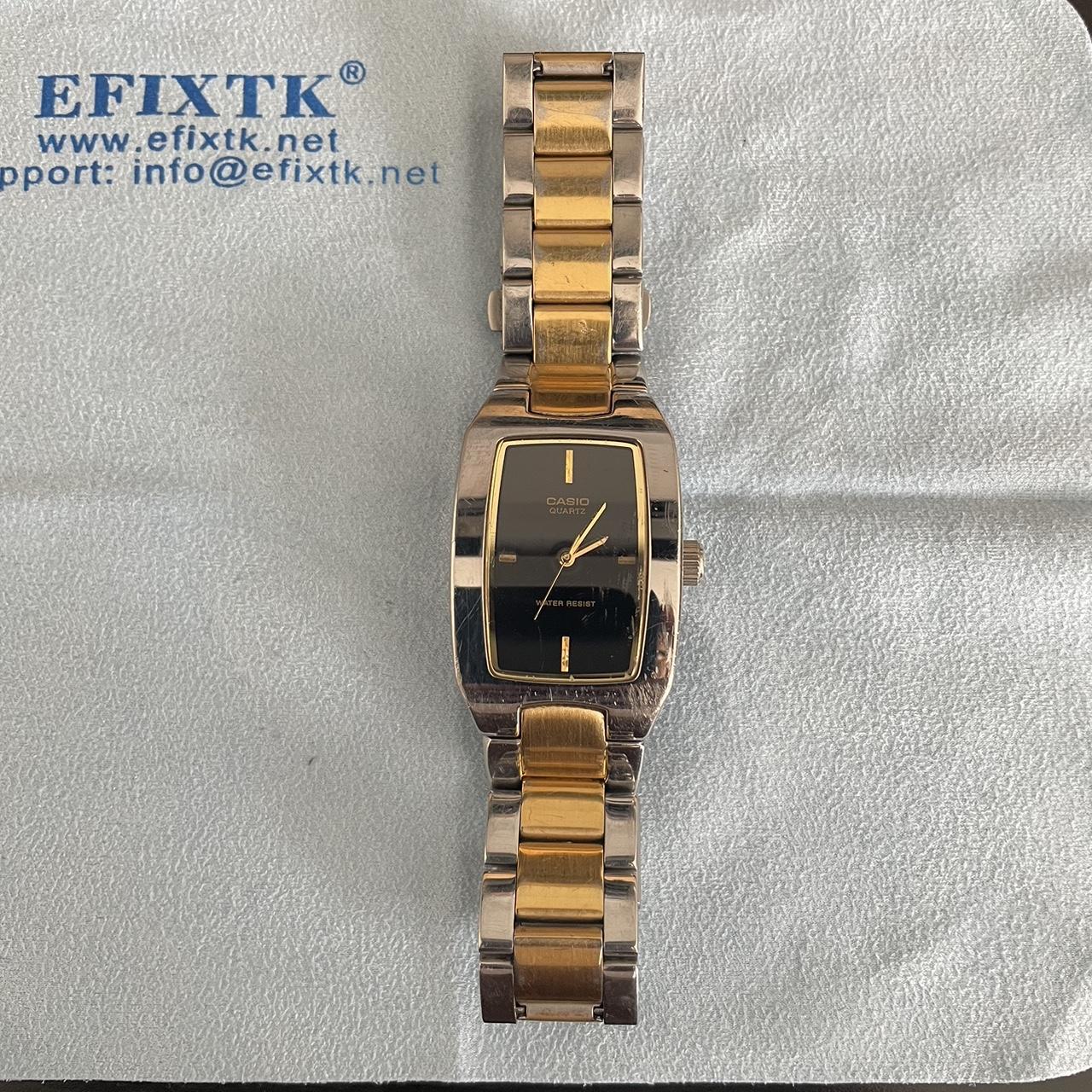 Casio Men's Silver and Gold Watch | Depop