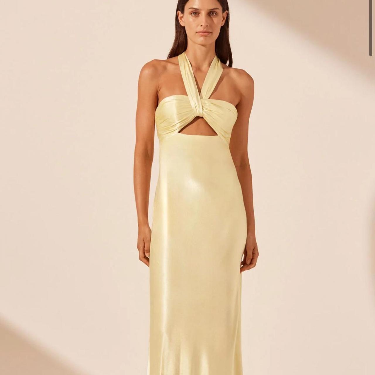 Lemon Shona Joy La Lune Runched Halter Maxi Dress,... - Depop