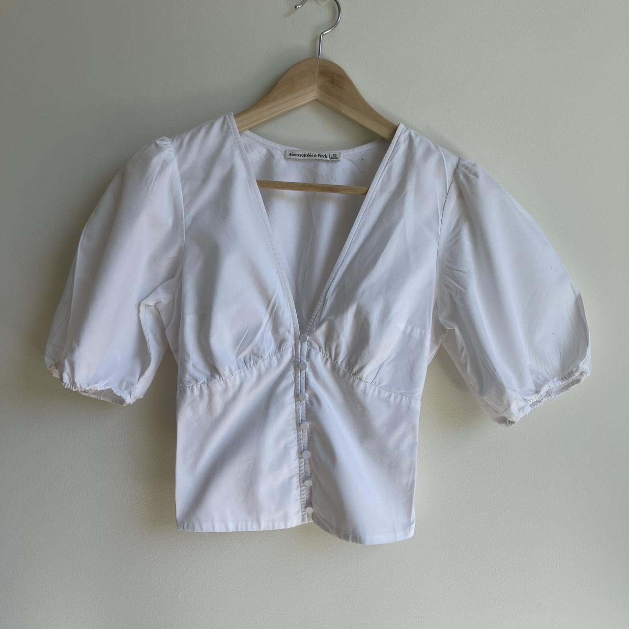 Abercrombie & Fitch white top, deep v neck, gathered... - Depop