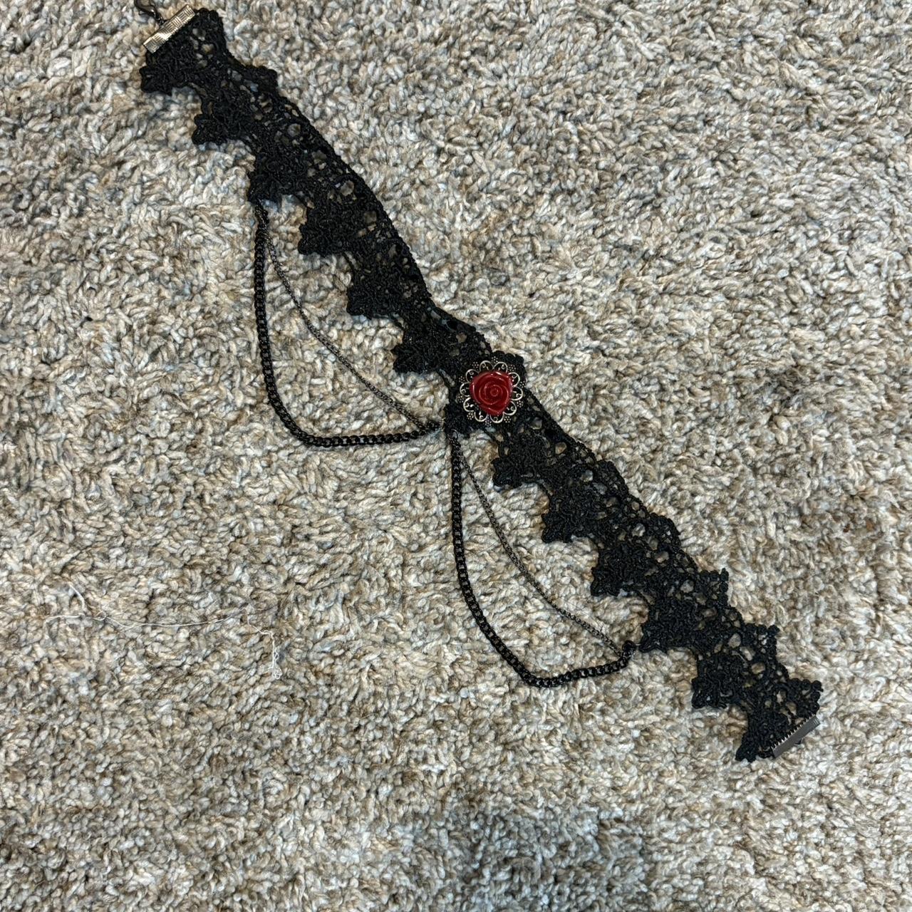 gothic lace black victorian alt choker chains roses... | Depop