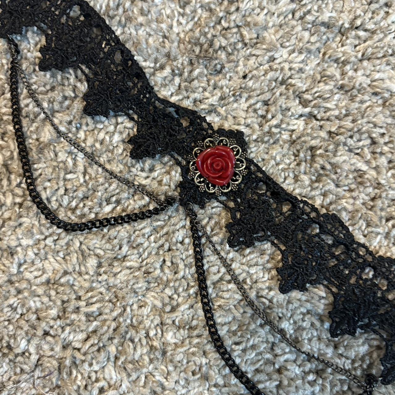 gothic lace black victorian alt choker chains roses... | Depop