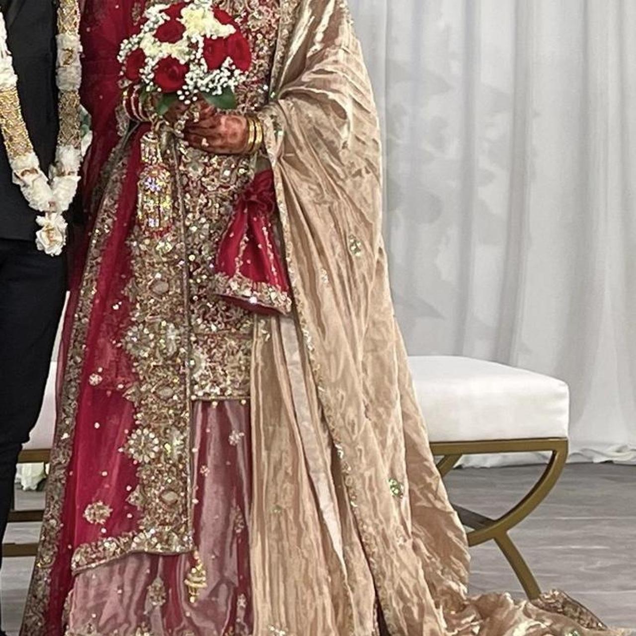 Stunning rose gold wedding lengha with two scarves,... - Depop