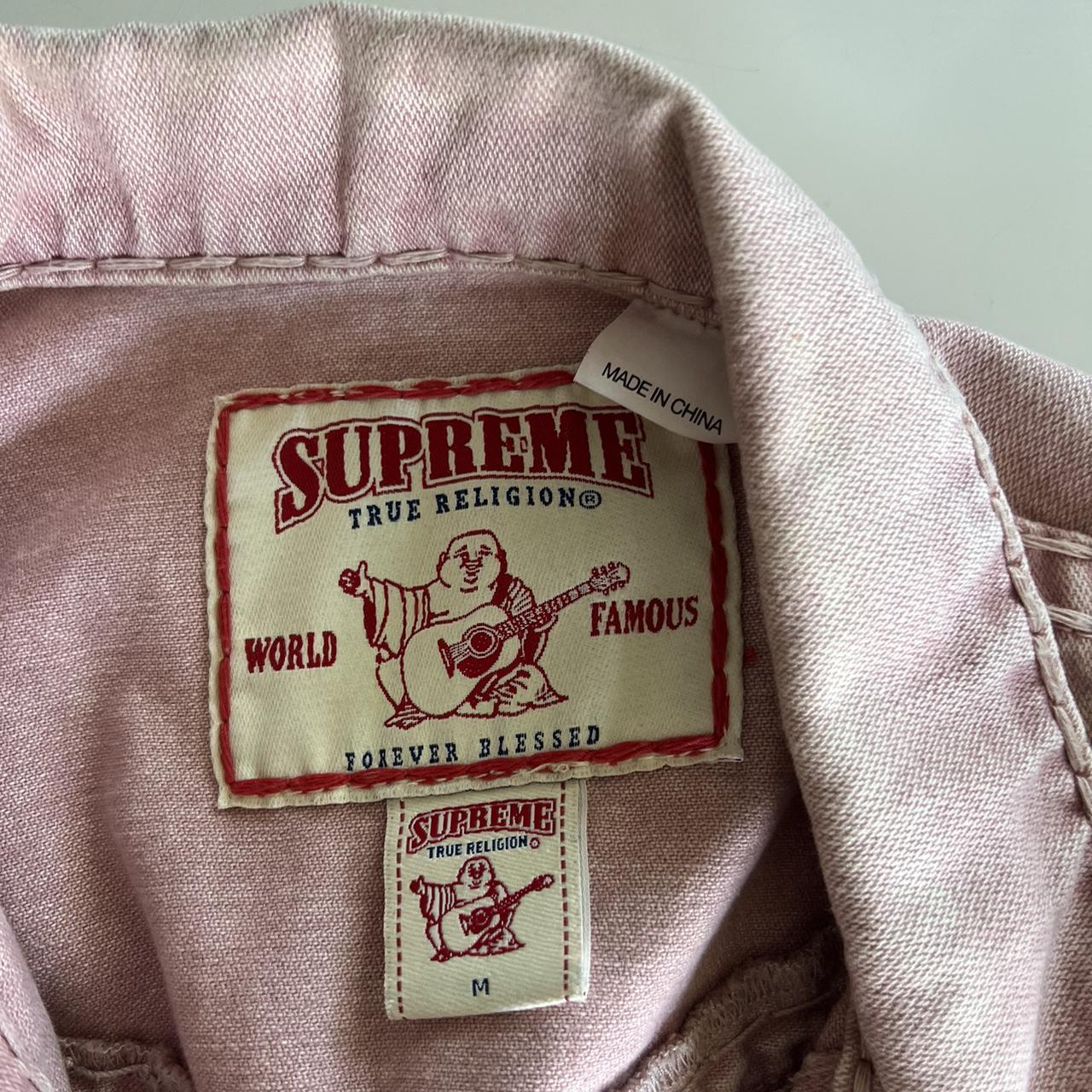 Pink Jacket Supreme and True Religion - Depop