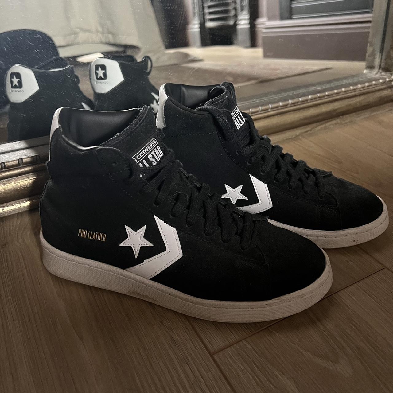 Converse Pro Leather High Top Suede Black White -... - Depop