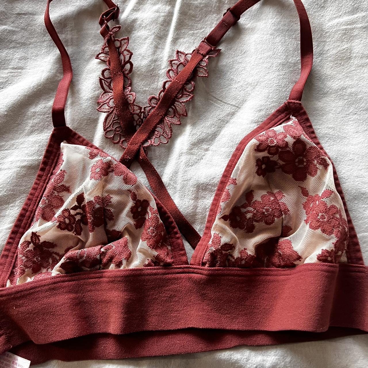 Victoria's Secret Women's Burgundy and Cream Bra | Depop