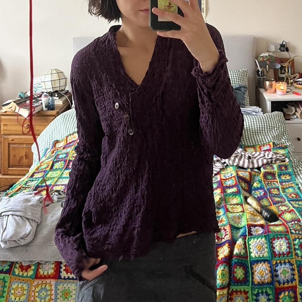 Vintage sheer purple long sleeve blouse top Size M/L | Depop