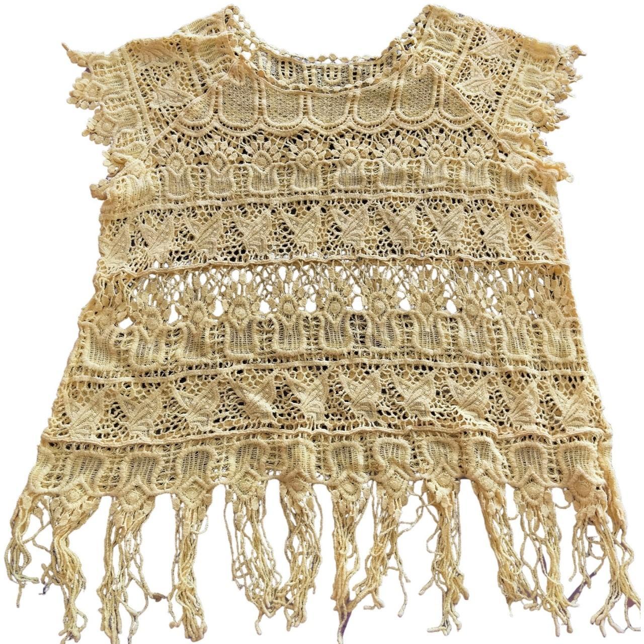Yellow crochet fringe top 🦋 Cute flowy fit brightly... - Depop