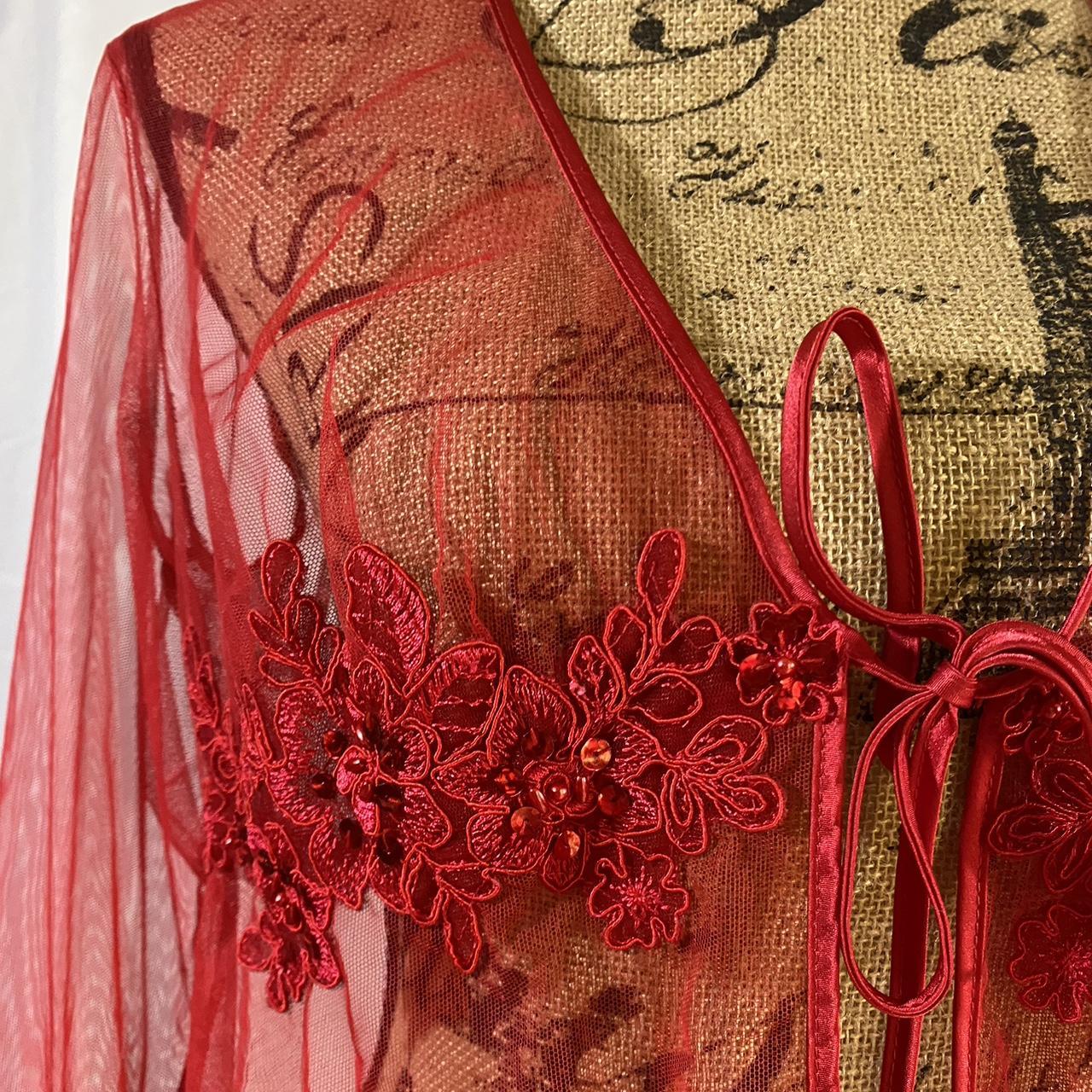 Sheer Red Shirley of Hollywood Robe Coverup No... - Depop