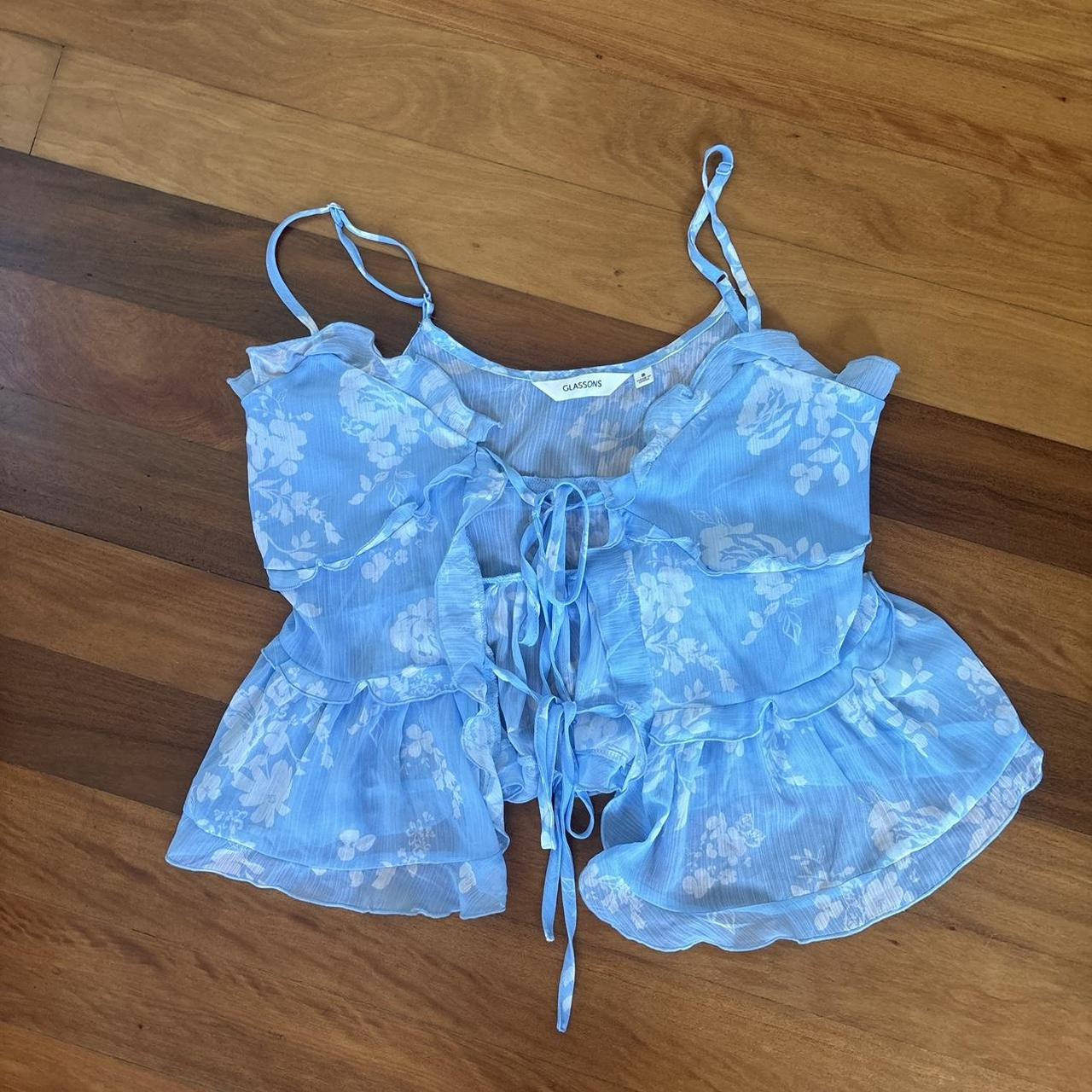 Size 8 Glassons blue sheer tie up top. Never worn. - Depop