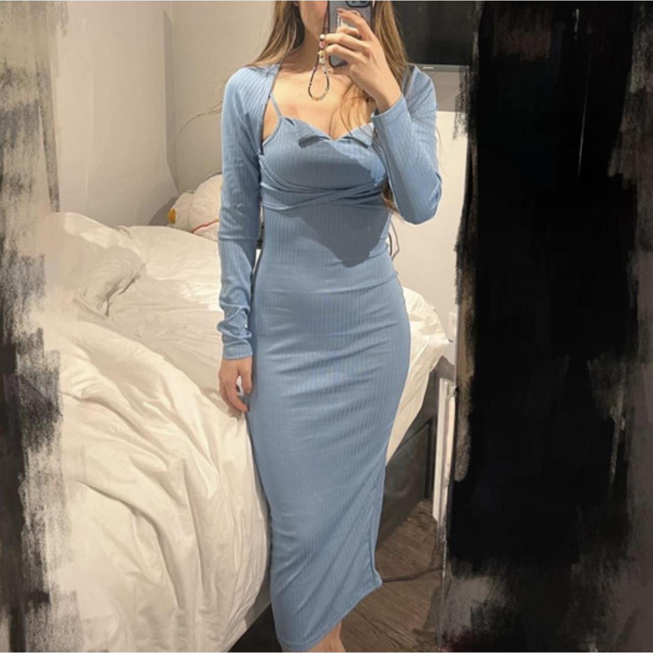 Two piece ribbed midi dress in blue Brand new with... - Depop