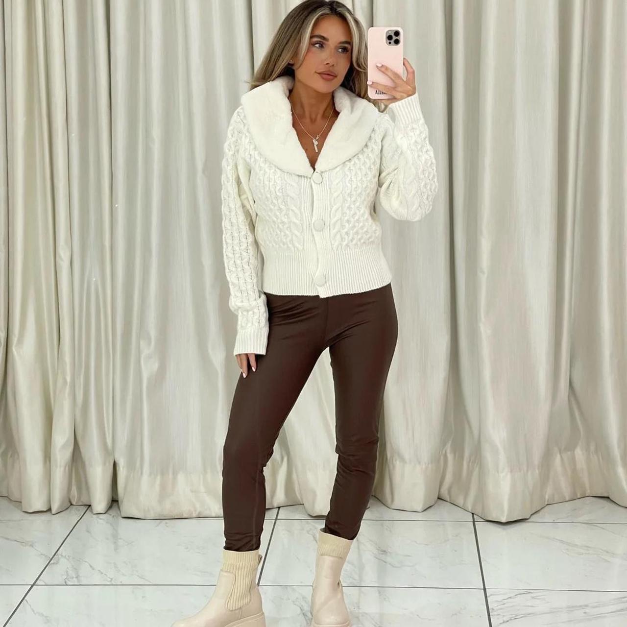 Lovely soft cream jacket with fur collars size S... - Depop