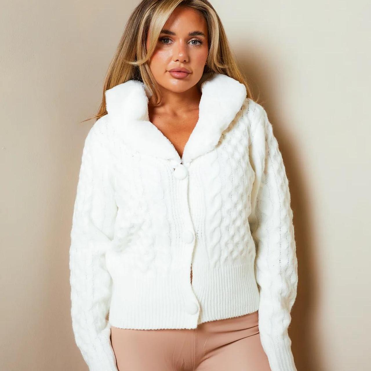 Lovely soft cream jacket with fur collars size S... - Depop