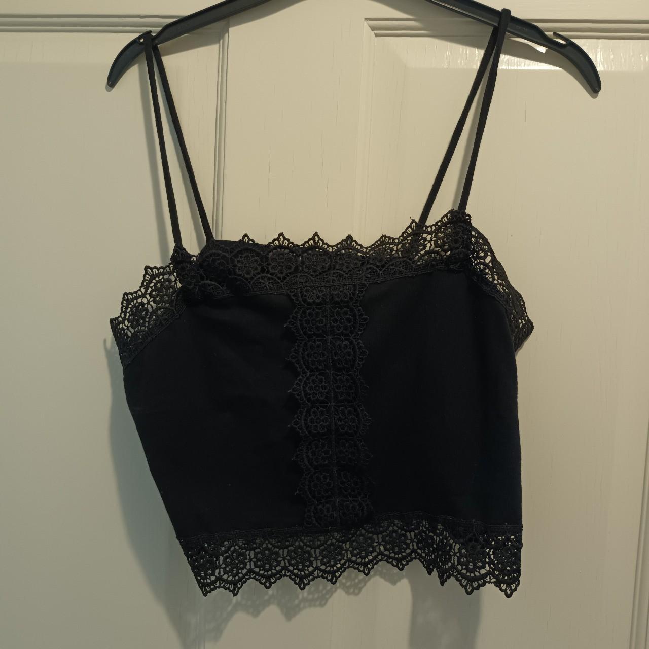 Primark black lace trim crop top. Barely worn. Great... - Depop