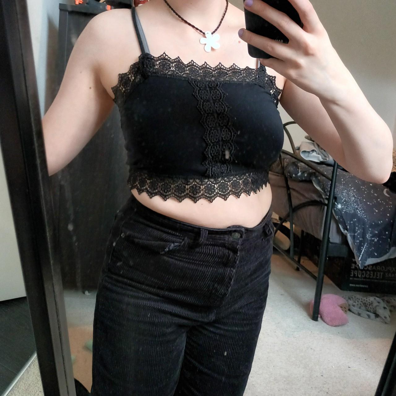 Primark black lace trim crop top. Barely worn. Great... - Depop