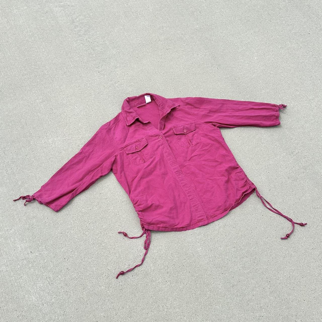 vtg pappagallo pink button up w wrist ties & waist... - Depop
