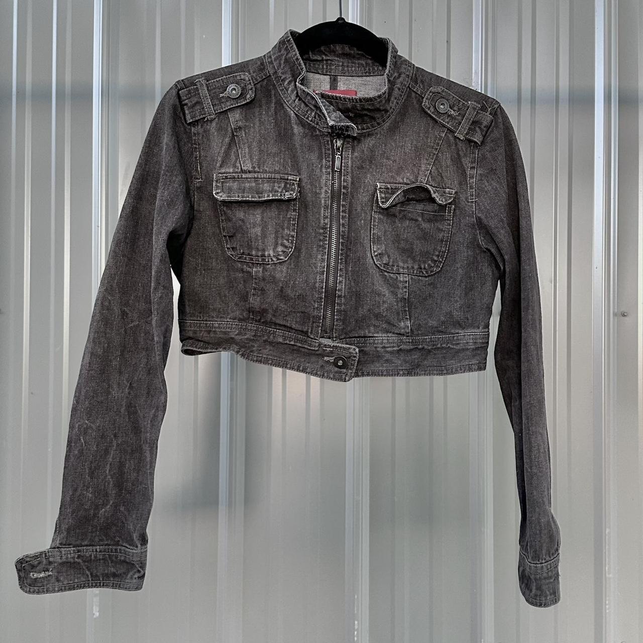 vtg miss lili brown denim cropped jacket size... - Depop