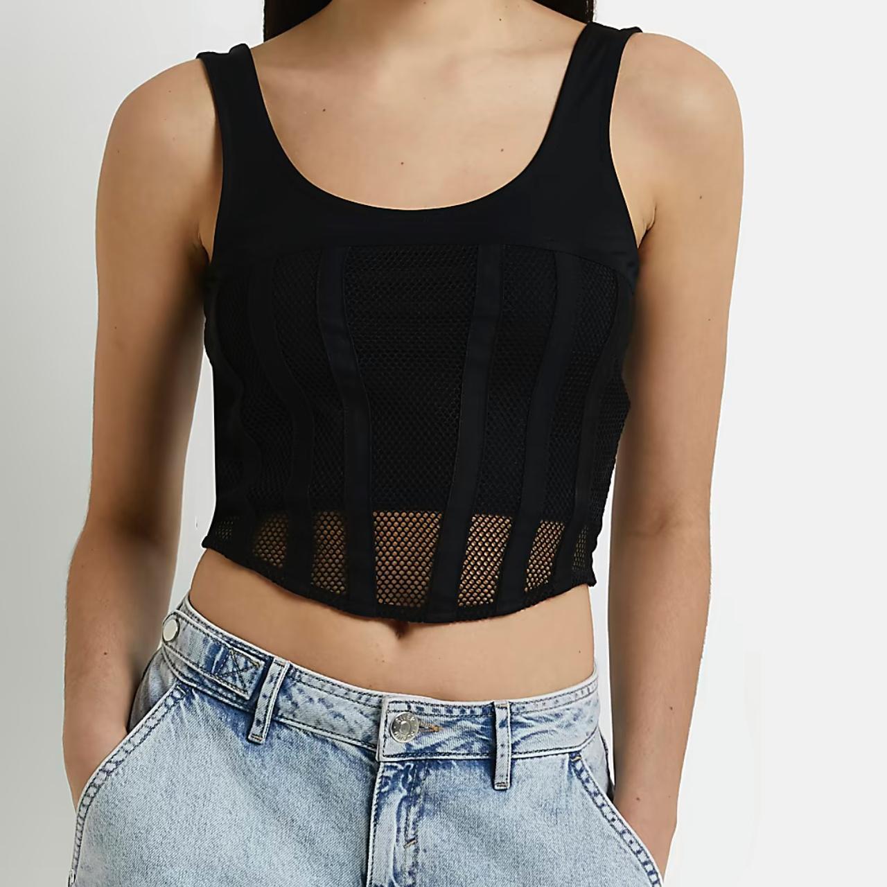 River Island Corset Mesh cropped tank top in black.... - Depop