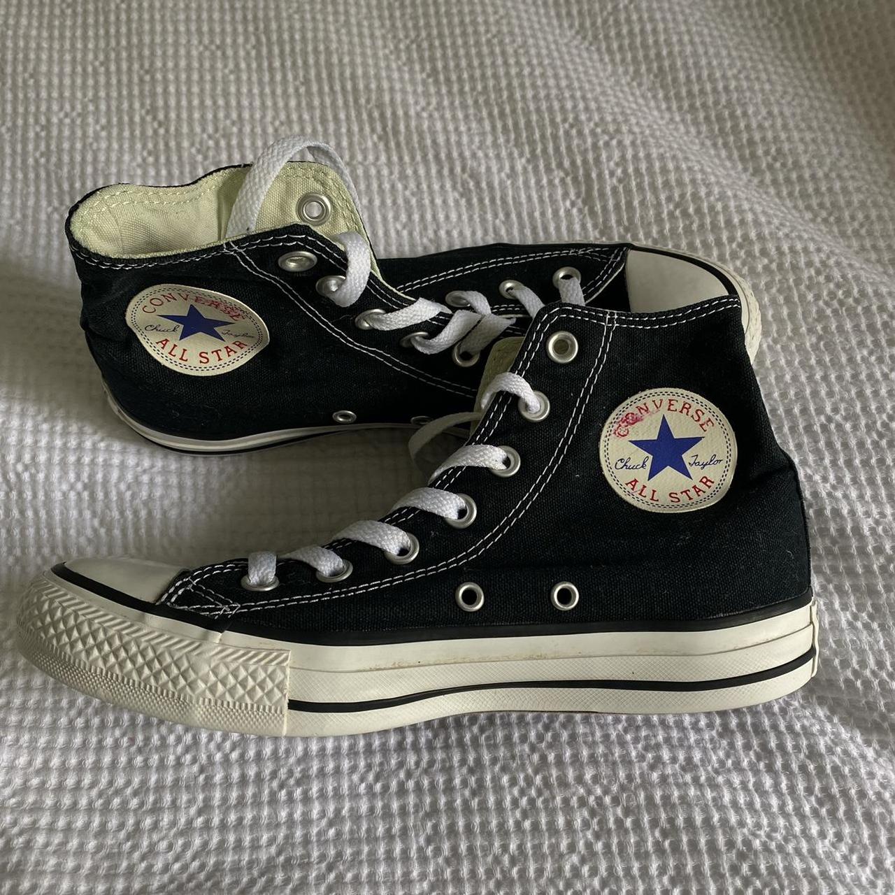 Black and White Converse Few scuffs as you can in... - Depop