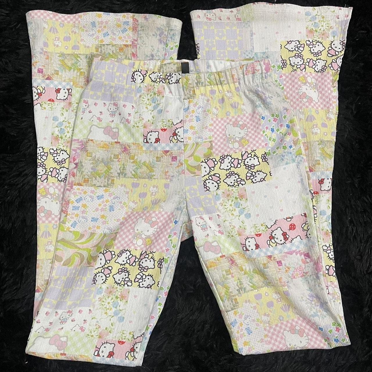hello kitty pants by new girl order cute patchwork... - Depop