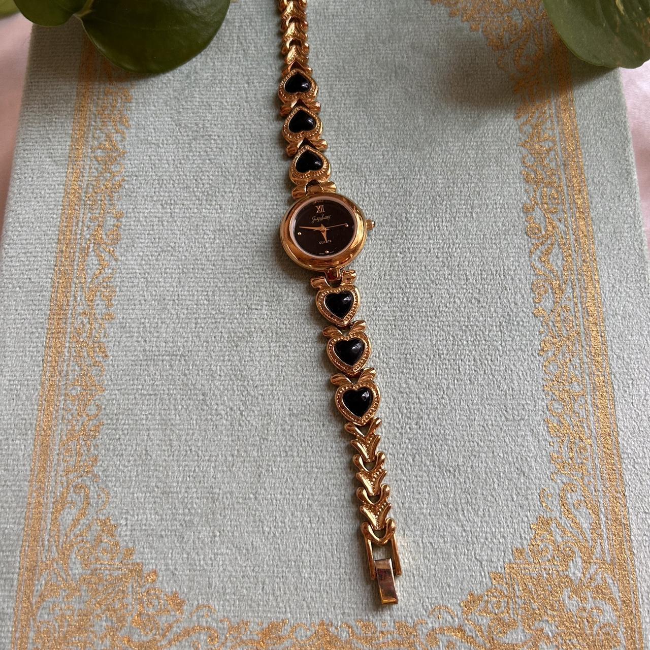 Gorgeous vintage ladies black & gold Heart watch.... | Depop