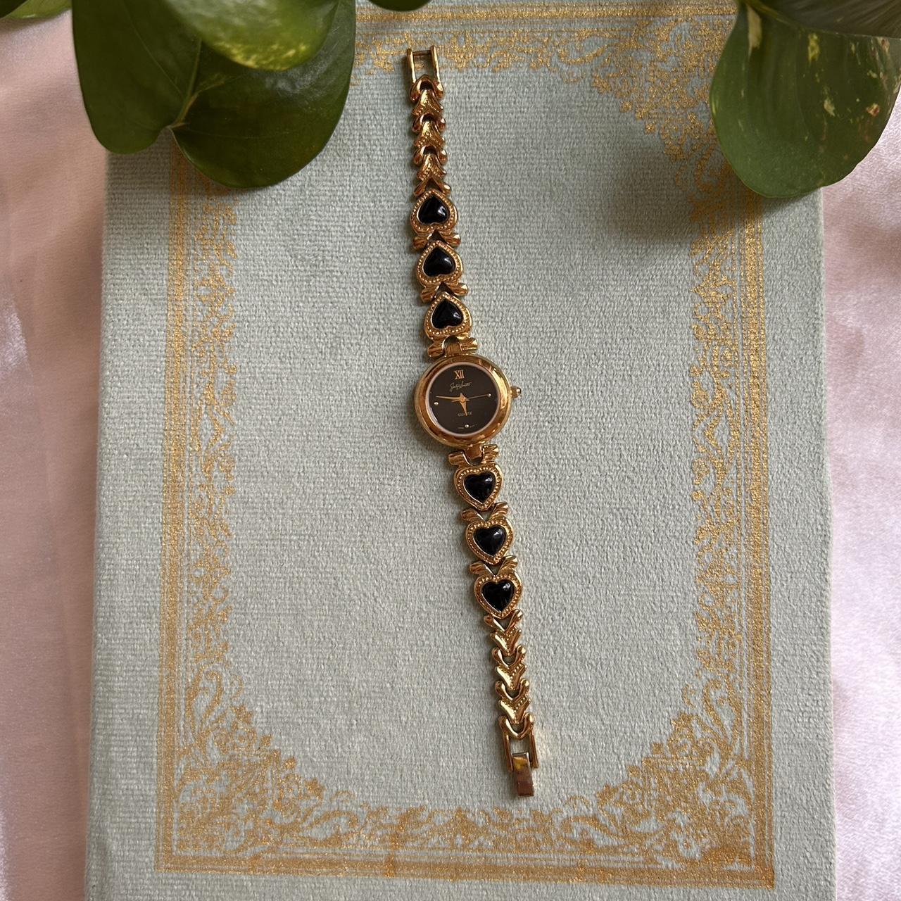 Gorgeous vintage ladies black & gold Heart watch.... | Depop