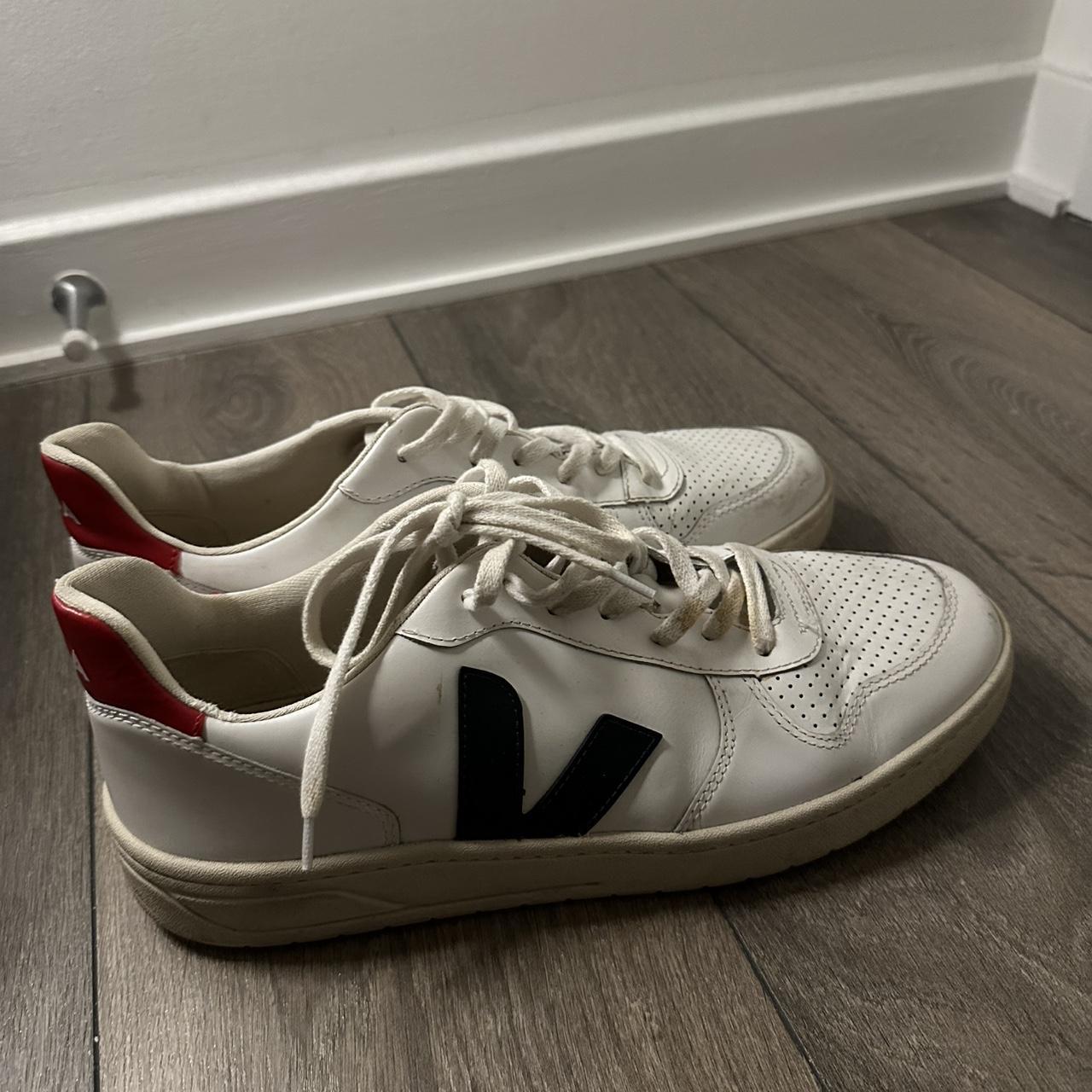 White and red Veja trainers #veja #sneakers. In worn... | Depop