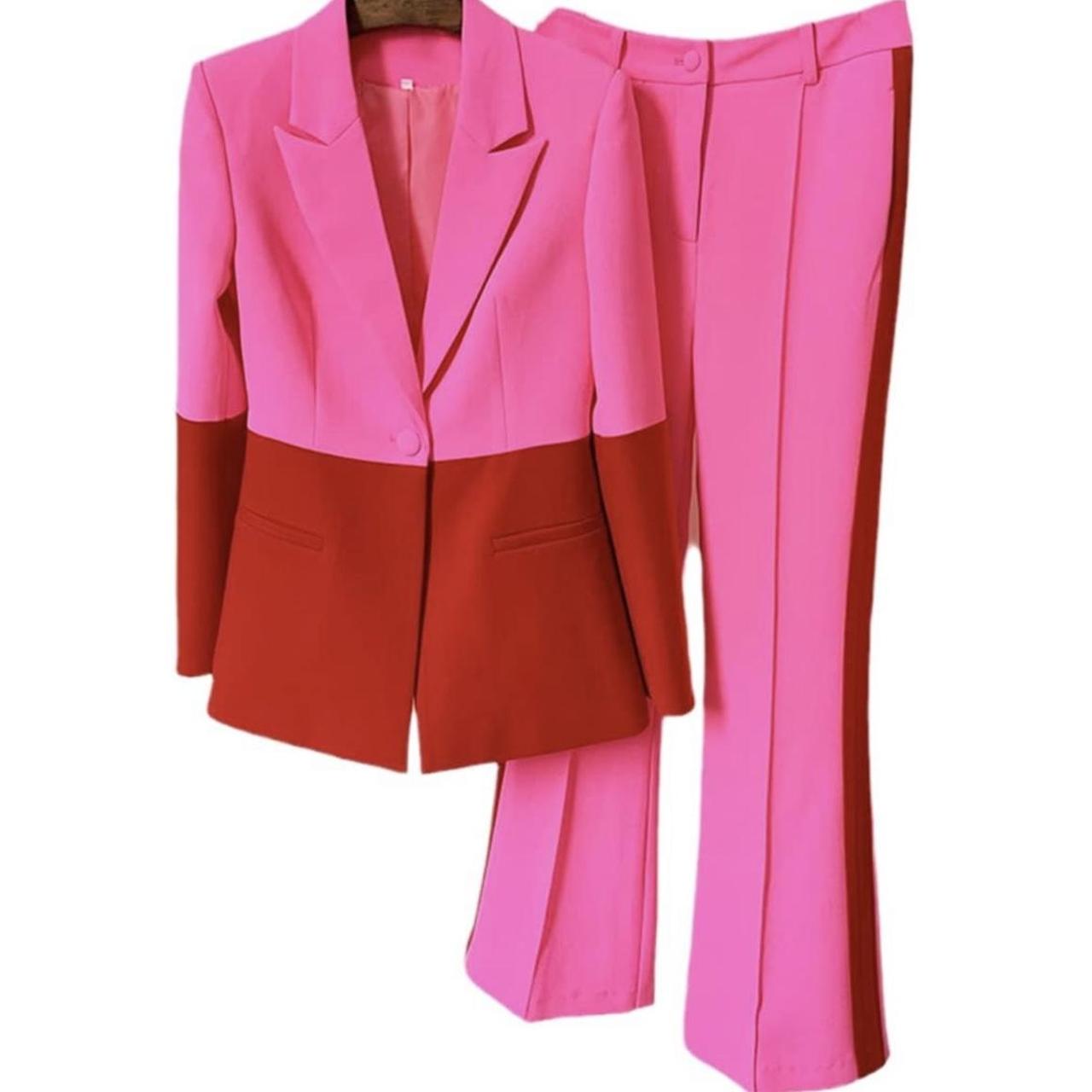 Hot Pink & Red Color Block Suit Crash Blazer +... | Depop