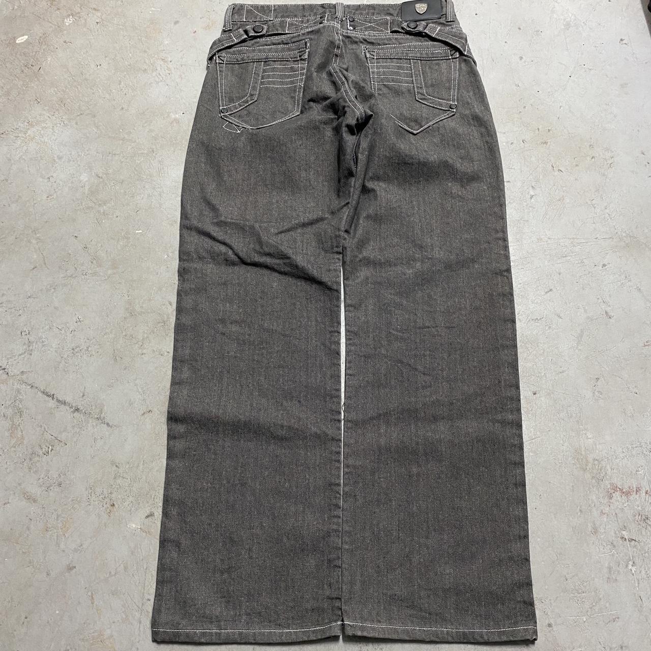 2000s Basic Code grey flared raver jeans with crazy... | Depop