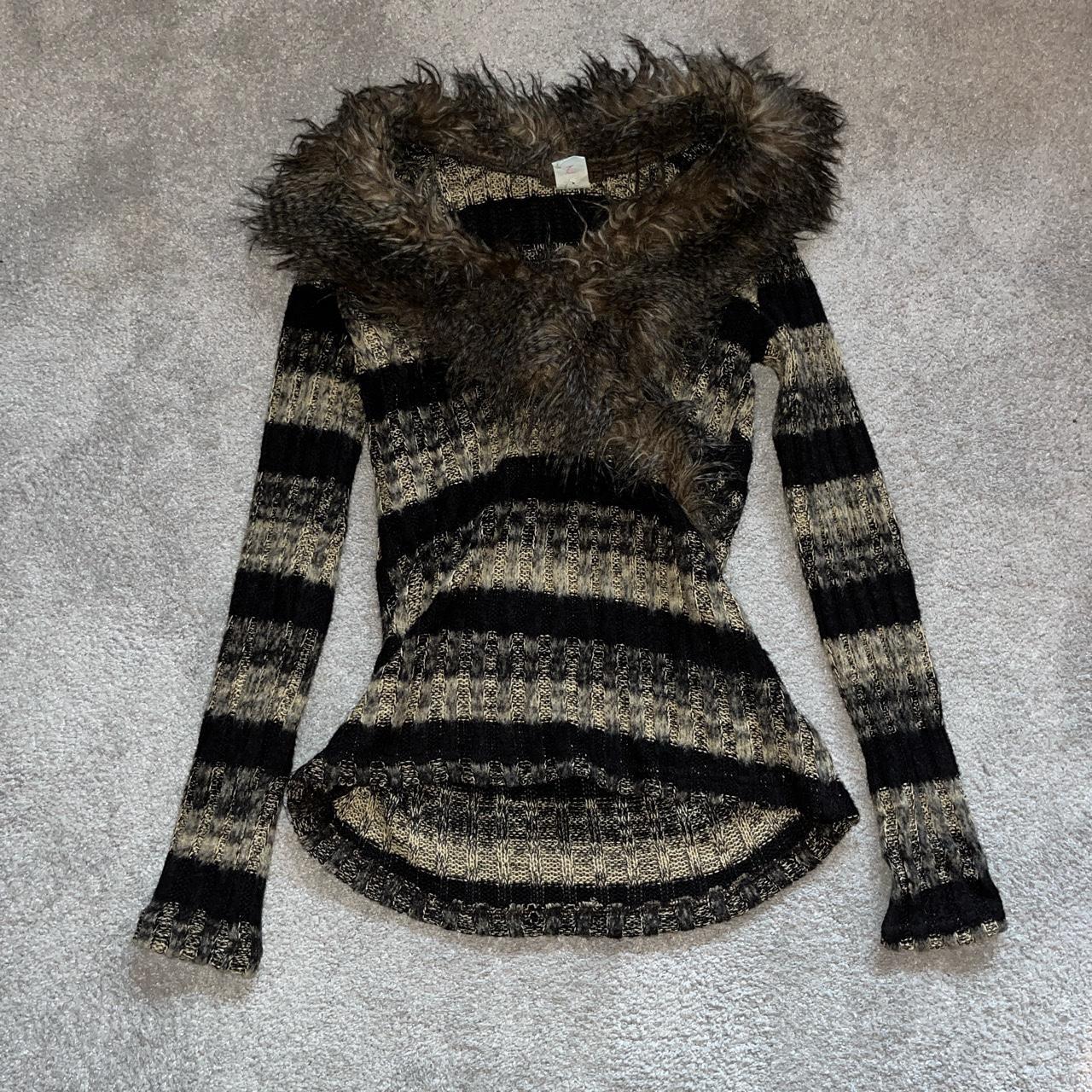 90s furry knit sweater Late 90s unique furry collard... - Depop