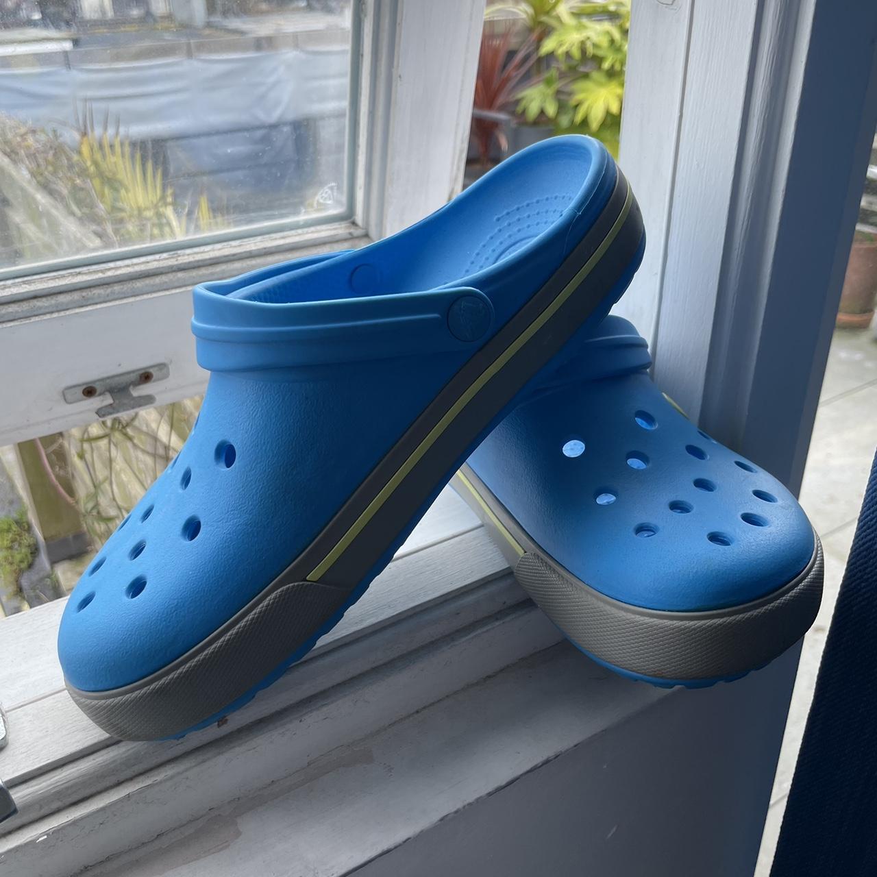 Blue, yellow and silver vintage #Crocs, bought in... - Depop