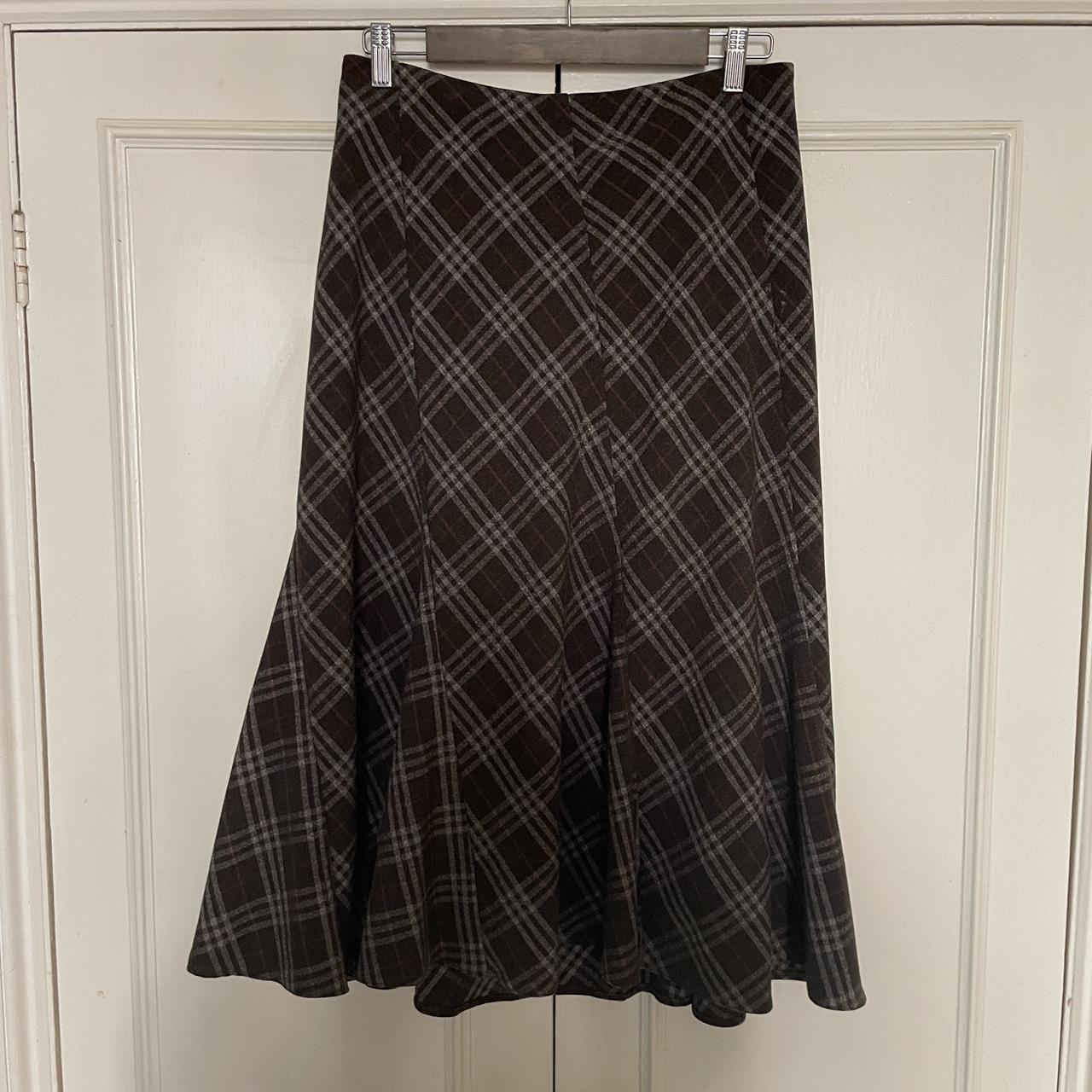 Size 12 brown check skirt, cotton with satin lining.... - Depop