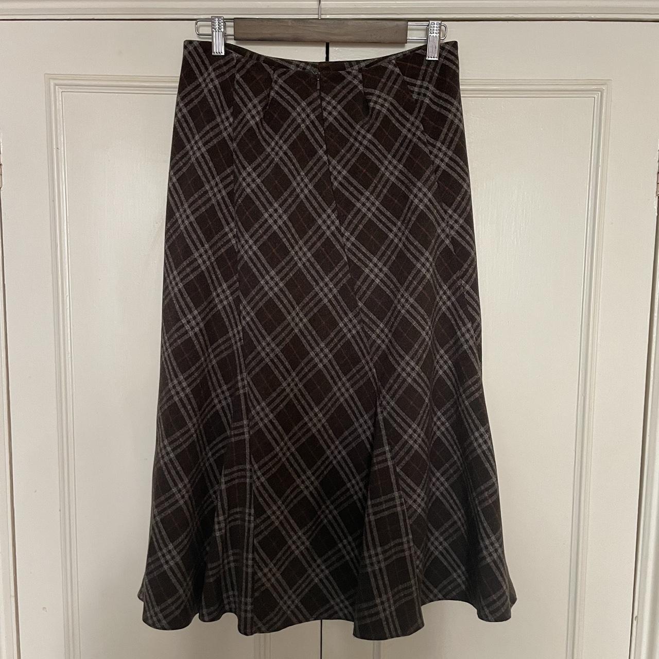 Size 12 brown check skirt, cotton with satin lining.... - Depop