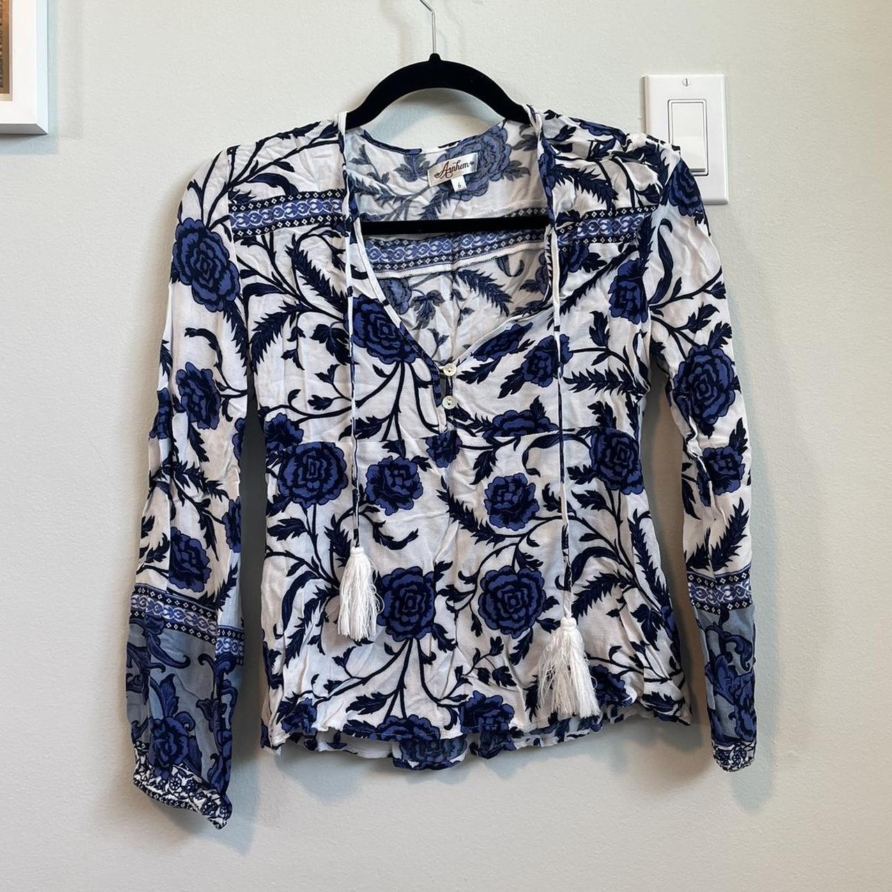 Arnhem Blouse, Blue Flower Pattern, Size 6 - Depop