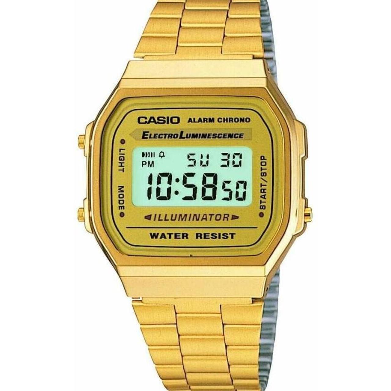 Gold Casio retro digital watch with illuminator... | Depop