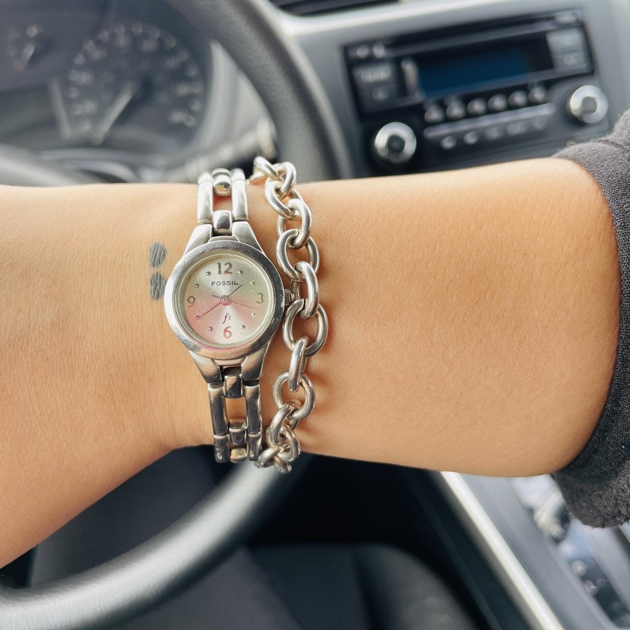 Mini square face Fossil watch. All stainless steel... - Depop