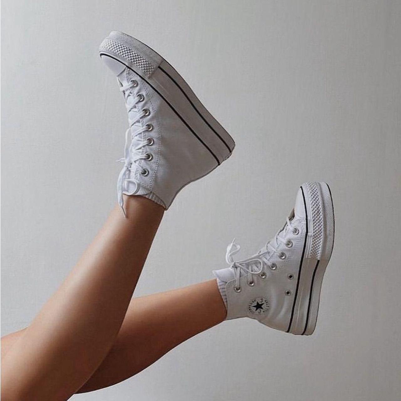 White Converse platform trainers #Converse... | Depop