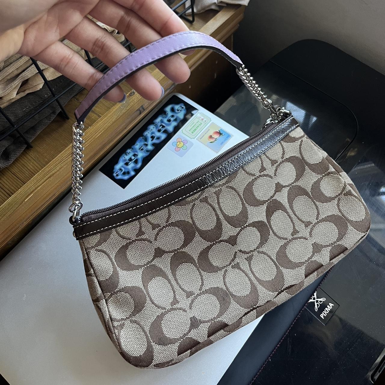 Coach vintage brown mini bag with chain detail strap... - Depop